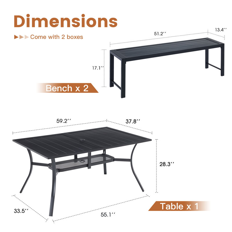 Latitude Run® Patio Dining Set with Rectangular Dining Table and Benches | Wayfair
